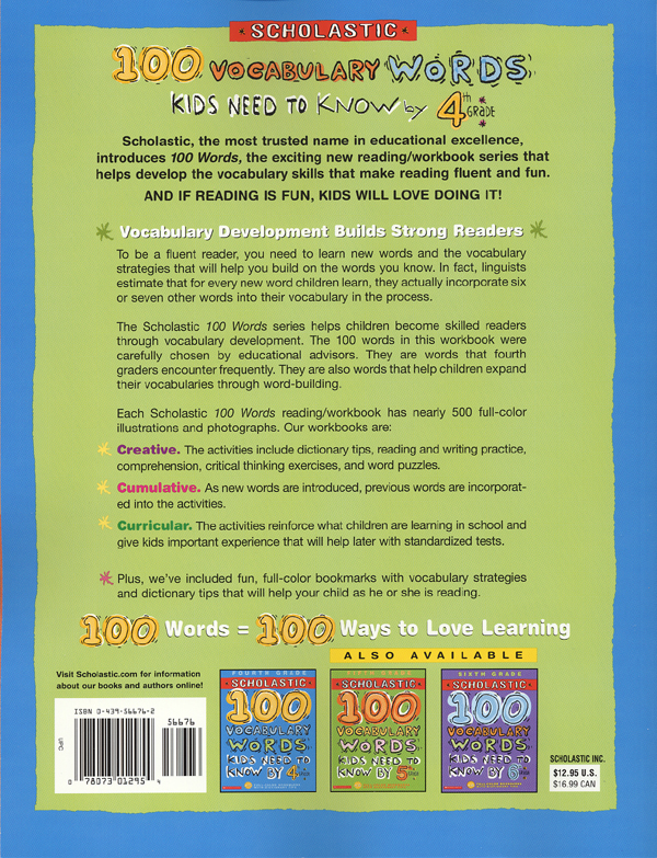 Scholastic 100 Vocabulary Words Kids Need to Know by 4th Grade